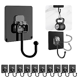 Dealsgogo Adhesive Wall Hooks, Black, Pack of 10 - Waterproof, Rustproof Bathroom Hooks, Up to 30lb(Max). Ideal for Hanging, Suitable for Bathroom, Kitchen, Home, Ceiling and Window