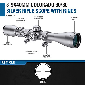 Barska CO11538 Colorado Rifle Scope 3-9x40 30/30 Reticle with Rings