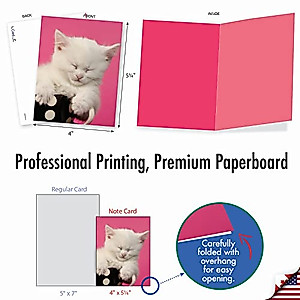 The Best Card Company - 10 Adorable Blank Cat Cards (4 x 5.12 Inch) - Cute Pet Kittens, Assorted Bulk Notecard Set - Cup-Cats M3969