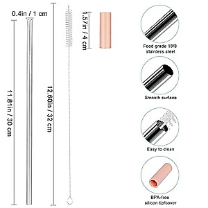 BOTTLAN 6PCS Stainless Steel Straw for Stanley Adventure Quencher Travel and H2.0 FlowState Tumbler Cup 40 oz 30 oz with Handle, 10mm/0.4'' Diameter Replacement Straws for Smoothie, Milkshakes