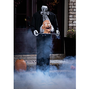 Fun Costumes 5ft Black Head on a Platter Butler Animated Outdoor Decoration, Zombie Maid Light-Up Eyes Adjustable Volume Decor Standard