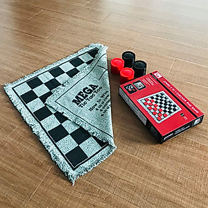 YH Poker 3 in 1 Giant Checkers Set and Tic Tac Toe Game with Reversible Rug - Indoor and Outdoor Board Game for Family, Great for Camping, Backyard, Lawn Game and Other Activities