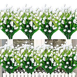 TURNMEON 8Pcs Corn Flower Artificial Flowers Outdoor UV Resistant Fake Flowers,Faux Plastic Flower Greenery Shrubs Plants for Indoor Outside Planter Home Garden Window Box Porch Summer Decor(White)