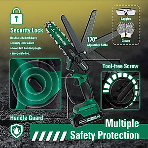 Mini Chainsaw Brushless 6 Inch Cordless-2 Batteries Powered Chain Saw Electric Chain Saws-Handheld Rechargable Batteries Small Hand Saws With 2 Chains Power Operated for Tree Trimming Graden Pruning
