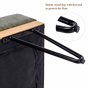 DUOMAY Industrial Modern PU Rectangle Ottoman Bench with PU Strap and Metal Legs, Mid Century Dining Table Bench Footstool Entryway Shoe Bench for Bedroom Dining Room Living Room, Green