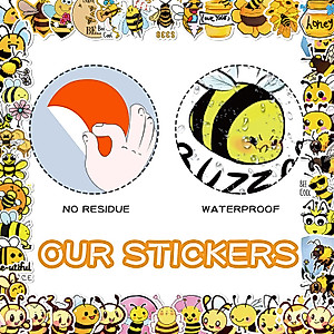 Bee Stickers 100PCS Honey Bee Stickers Waterproof Vinyl Decals for Water Bottles Scrapbook Laptop Car Luggage Kids Teens Boys Girls Bumble Bee Party Favors