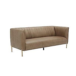 Amazon Brand – Rivet Frederick Mid-Century Channel Tufted Leather Sofa Couch, 77.5"W, Taupe