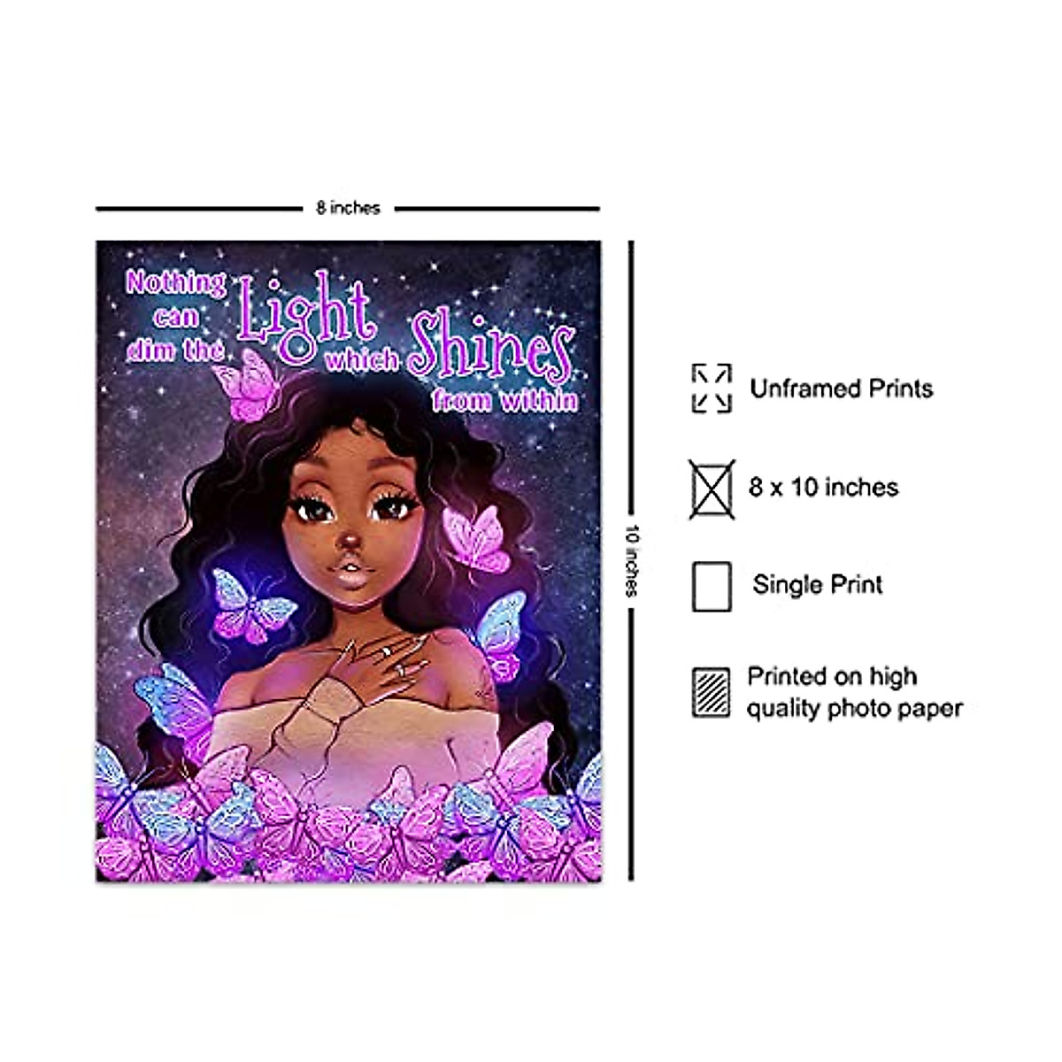 African American Girls Wall Art - Black Art - Little Girls Bedroom Decor - Teen Room - Inspirational Positive Quotes Wall Decor - Motivational Poster - Uplifting Encouragement Daughter Gifts for Women