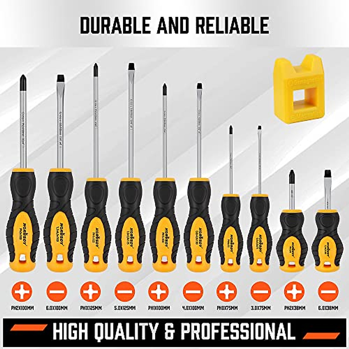 HORUSDY 11-piece Magnetic Screwdriver Set with Case, 5 Phillips & 5 Flat Head Tips with Magnetizer demagnetizer Precision Screwdriver Set