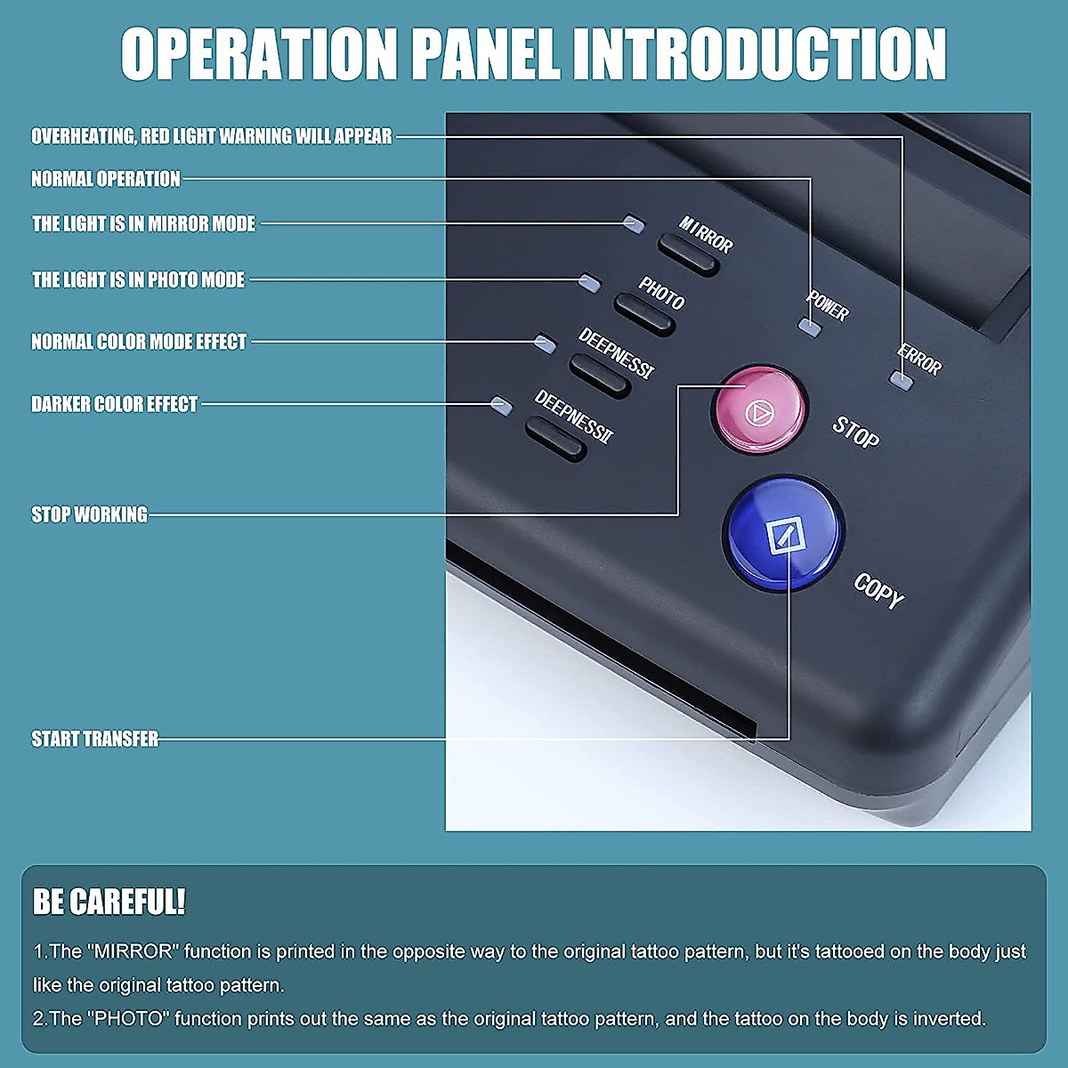 Sacnahe Tattoo Transfer Stencil Machine Copier Printer Thermal Tattoo Kit Copier Printer With 20pcs Tattoo Stencil Transfer Paper, Black（ Not Wireless）