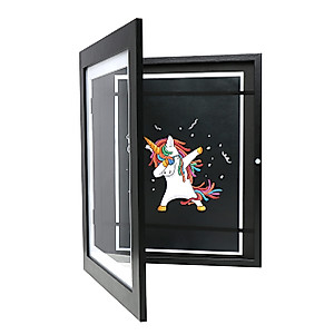 FrameWorks 10” x 12.5” Black Wooden Kid Art Frame with Gallery Style Edges, Tempered Glass, and Elastic Straps