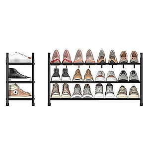TZAMLI 3-Tier Stackable Closet Shoe Rack Organizer, Expandable and Adjustable Metal Shoes Shelf Storage Small Shoe Rack for Entryway Dorm, Black