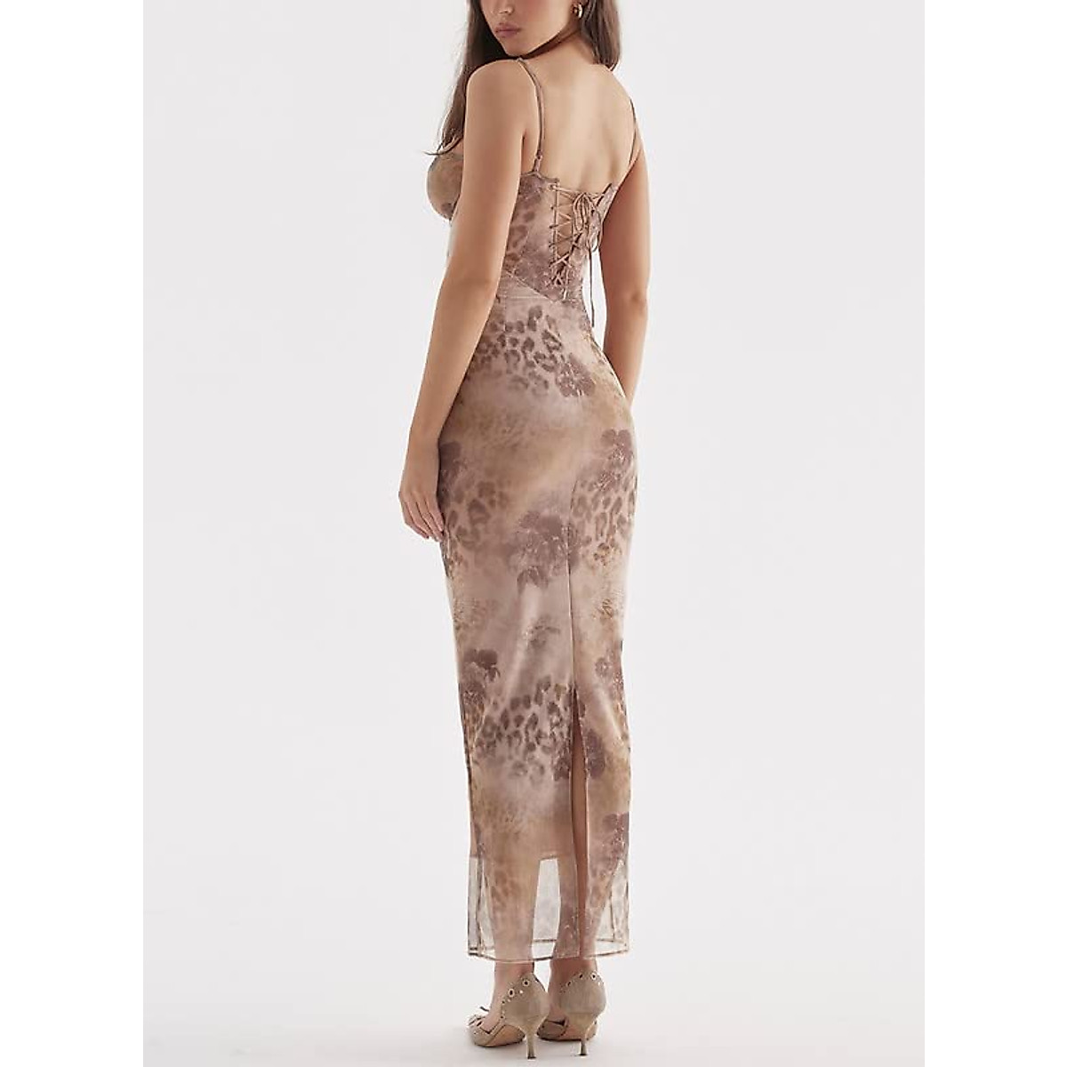 Sexy Floral Spaghetti Strap Bodycon Maxi Dress for Women Y2K Low Cut Bustier Long Dress Backless Dresses E Girl Streetwear