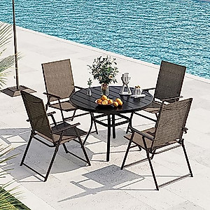 VICLLAX 4 Pieces Patio Folding Chairs, Outdoor Portable Dining Chairs for Lawn Garden and Porch, Brown(Edge-Binding)
