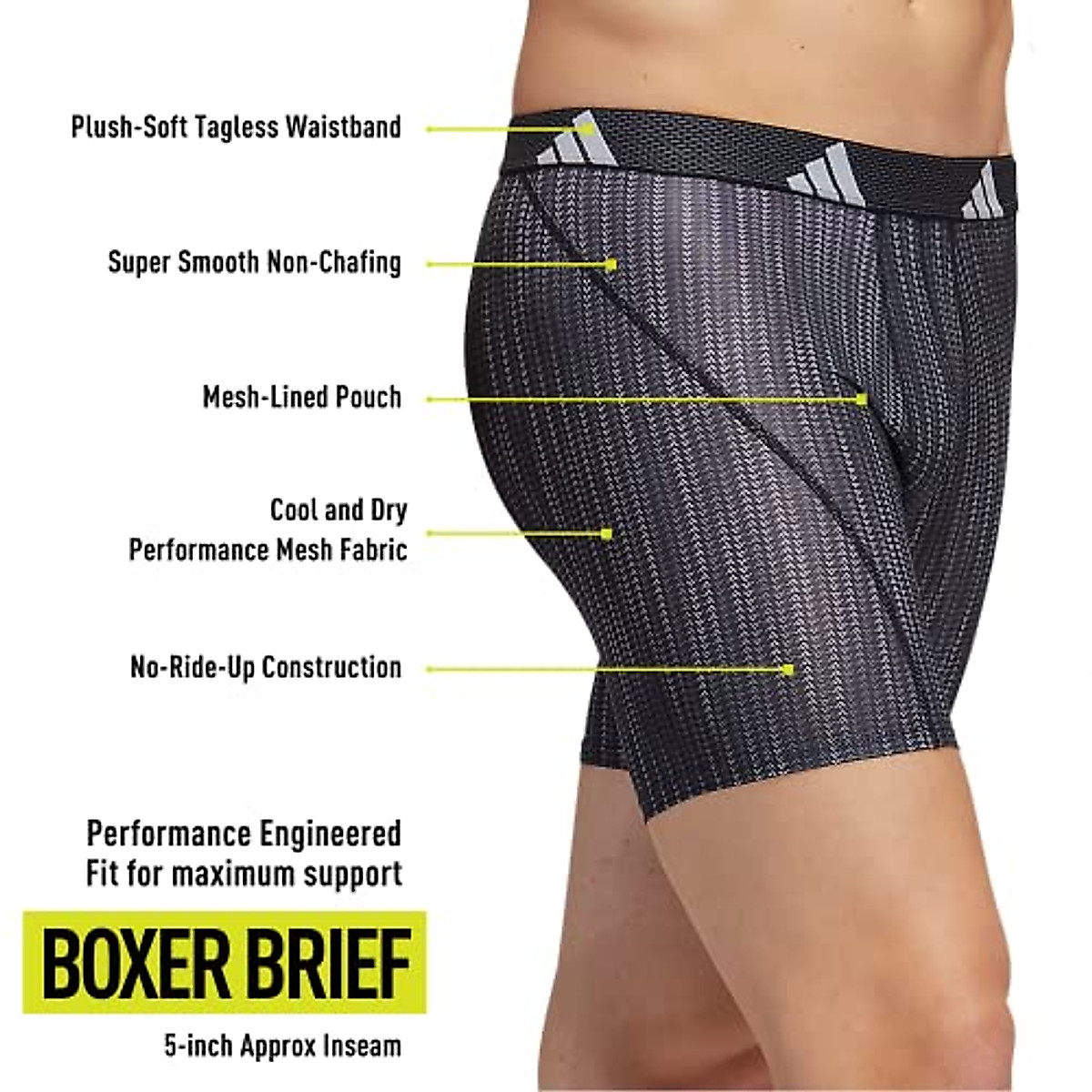 adidas mens Sport Performance Mesh Underwear (3-pack) Boxer Briefs, Performance Wave Black/Black/Black, Medium US