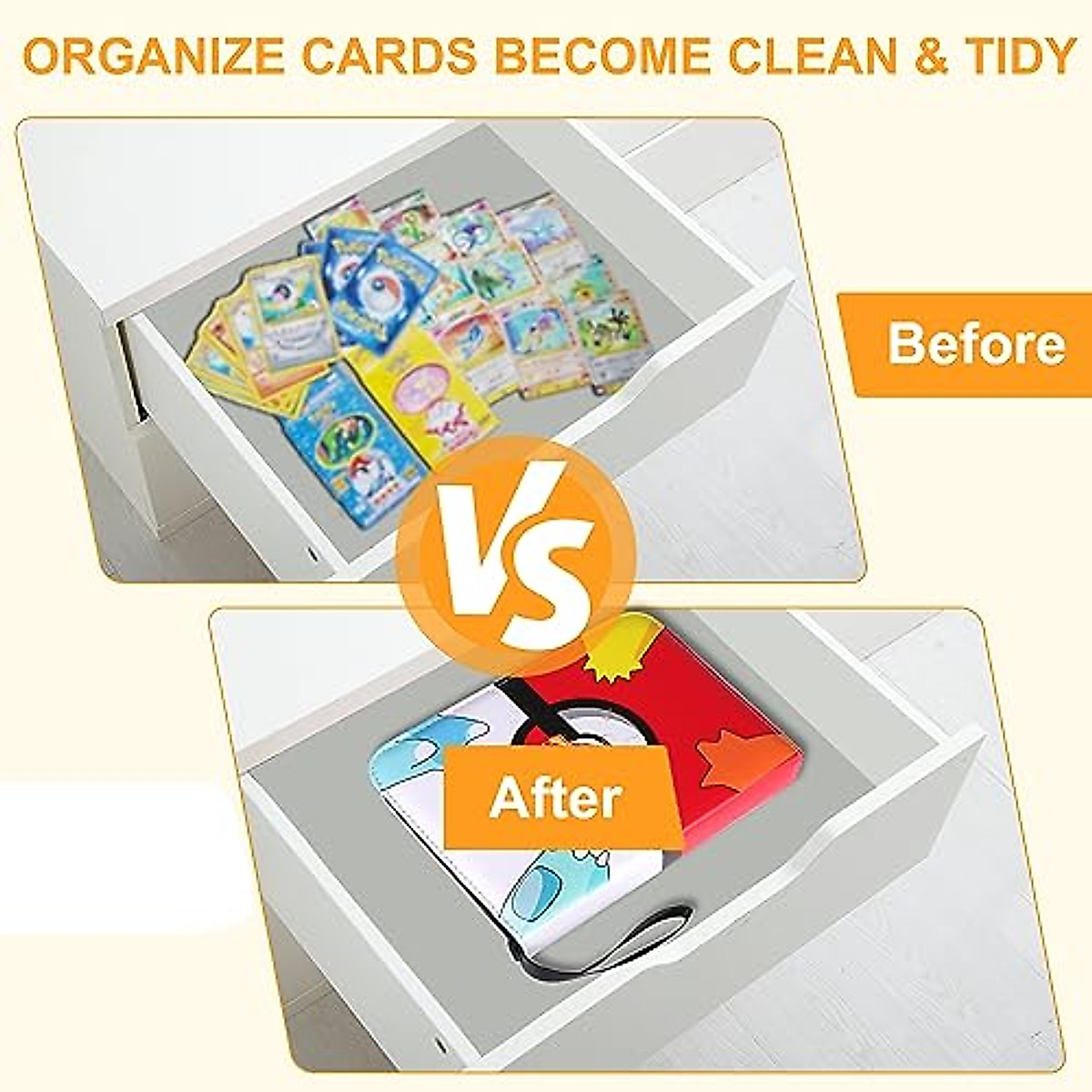 ESSAGER 4-Pocket Trading Card Binder, Fits 400 Cards with 50 Removable Sleeves, Zipper Card Collection Binder Album Book Storage Organizer - Toys Gifts for Boys Girls