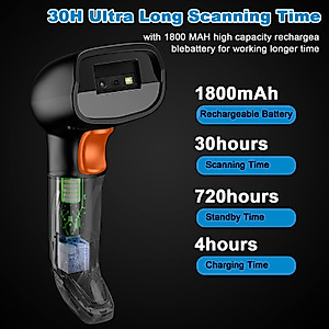 Bluetooth Barcode Scanner with Stand，2.4G Wireless & USB 2D QR Handheld Barcode Reader Scanner for Library Book, Warehouse Inventory, Store