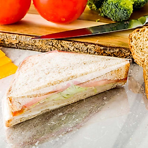 Restaurantware 9.75 Inch Plastic Food Wraps 100 Pre-Cut Plastic Food Sheets - High Clarity Heat Sealable Clear Plastic Food Wrapping Plastic Puncture-Resistant For Sandwiches Or Snacks