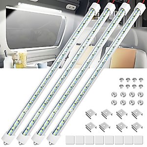 Linkstyle 4PCS 12V LED Interior Light Bar, 192LEDs 12V LED Light Strip with Switch, 6500K Slim Car Interior Lights for Car Truck RV Boat Cabinet