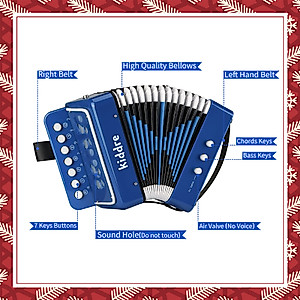 Kiddire Kids Accordion, 10 Keys Button Toy Accordion Musical Instruments for Children Kids Pre-Kindergarten Toddlers Beginners(Blue)