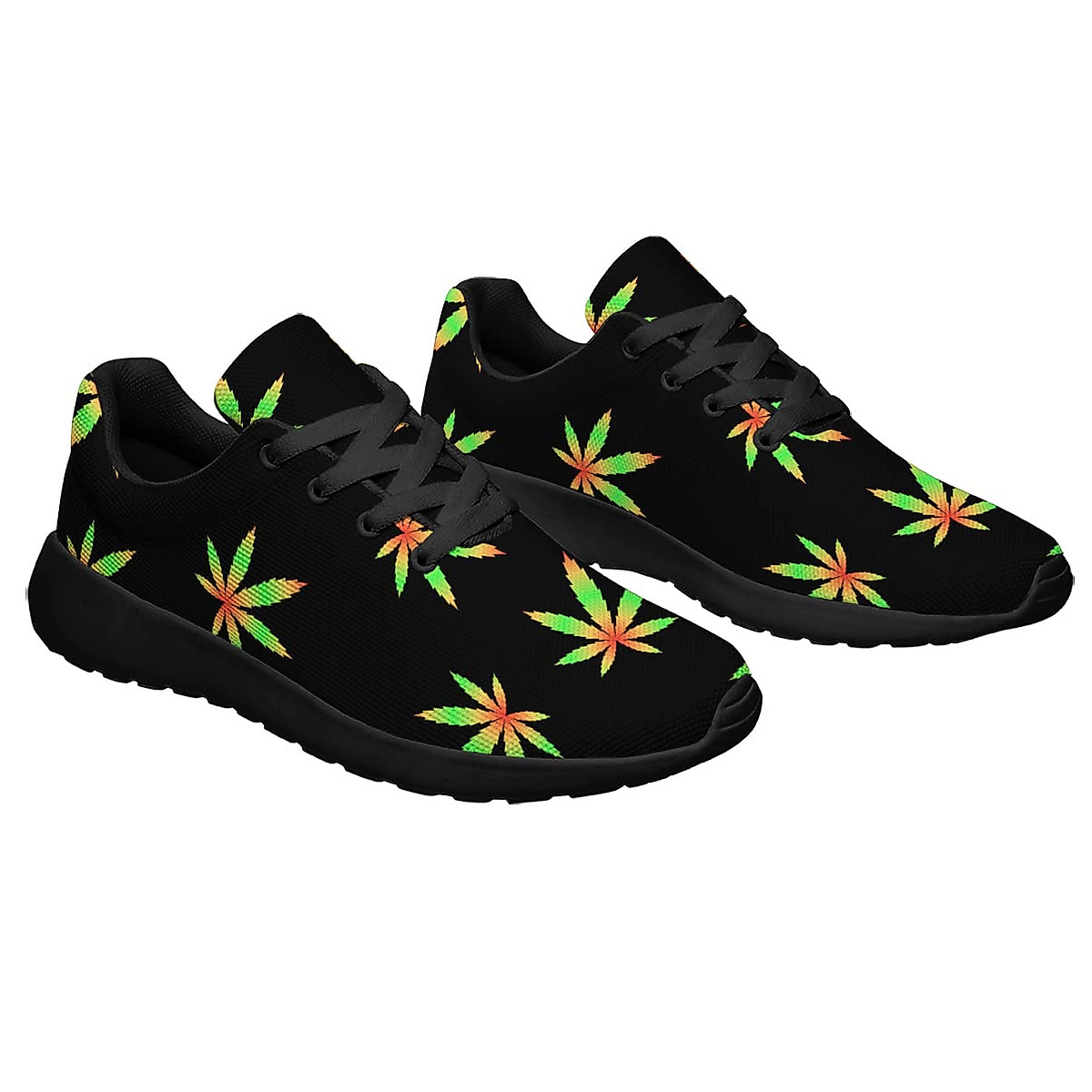 Marijuana Leaf Shoes Men Fashion Weed 420 Sneakers Women Mesh Walking Athletic Cannabis Shoes Black Size 10.5