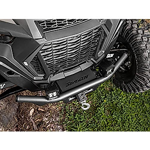 SuperATV Winch-Ready Front Bumper for Polaris RZR XP Turbo S (See Fitment) - Made of Heavy Duty Steel Tubing - 4500 Lb. SuperATV Winch with Synthetic Rope Included - Black, UV Resistant Powder Coating