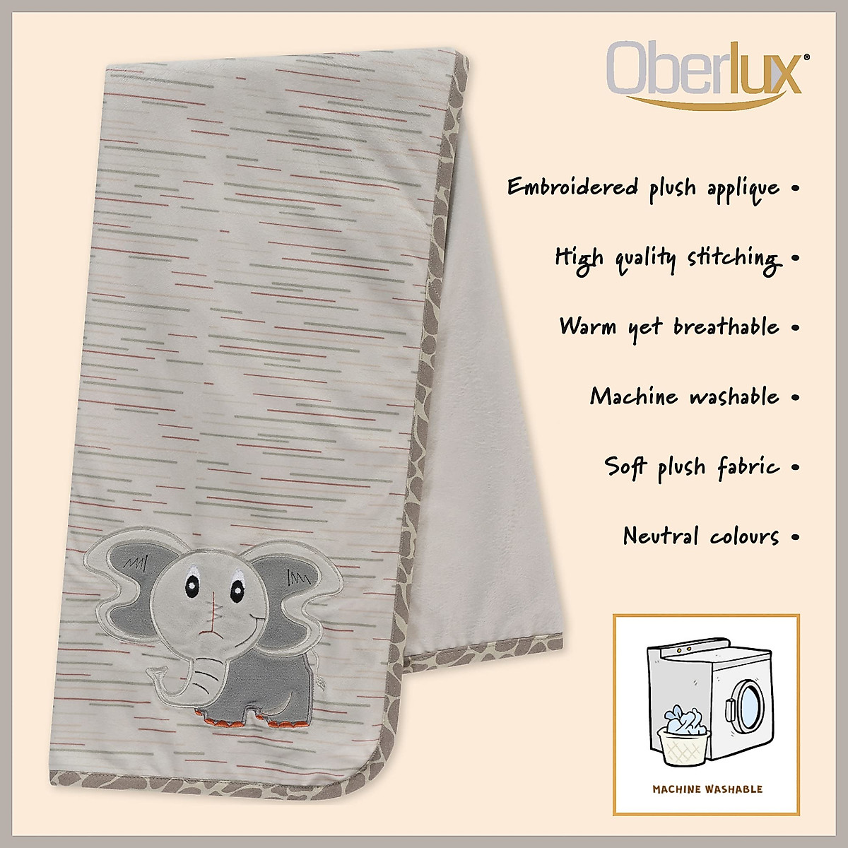 Super Soft Minky Baby Blanket - Embroidered Elephant Design, Jungle Safari Theme, 30x40 Inches, Gender-Neutral Baby Blanket for Boys & Girls.
