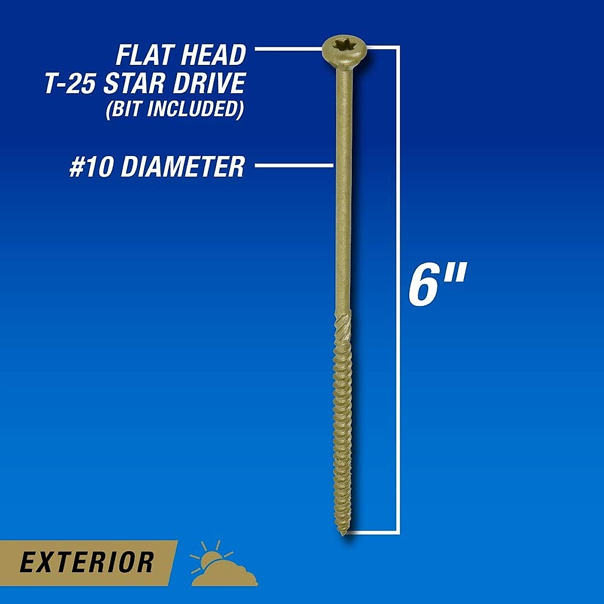 Power Pro 48618 Wood Screws, #10 x 6", Premium Outdoor Deck Screws, Rust Resistant, Epoxy Coated Bronze, 5lb Tub, 177 pcs