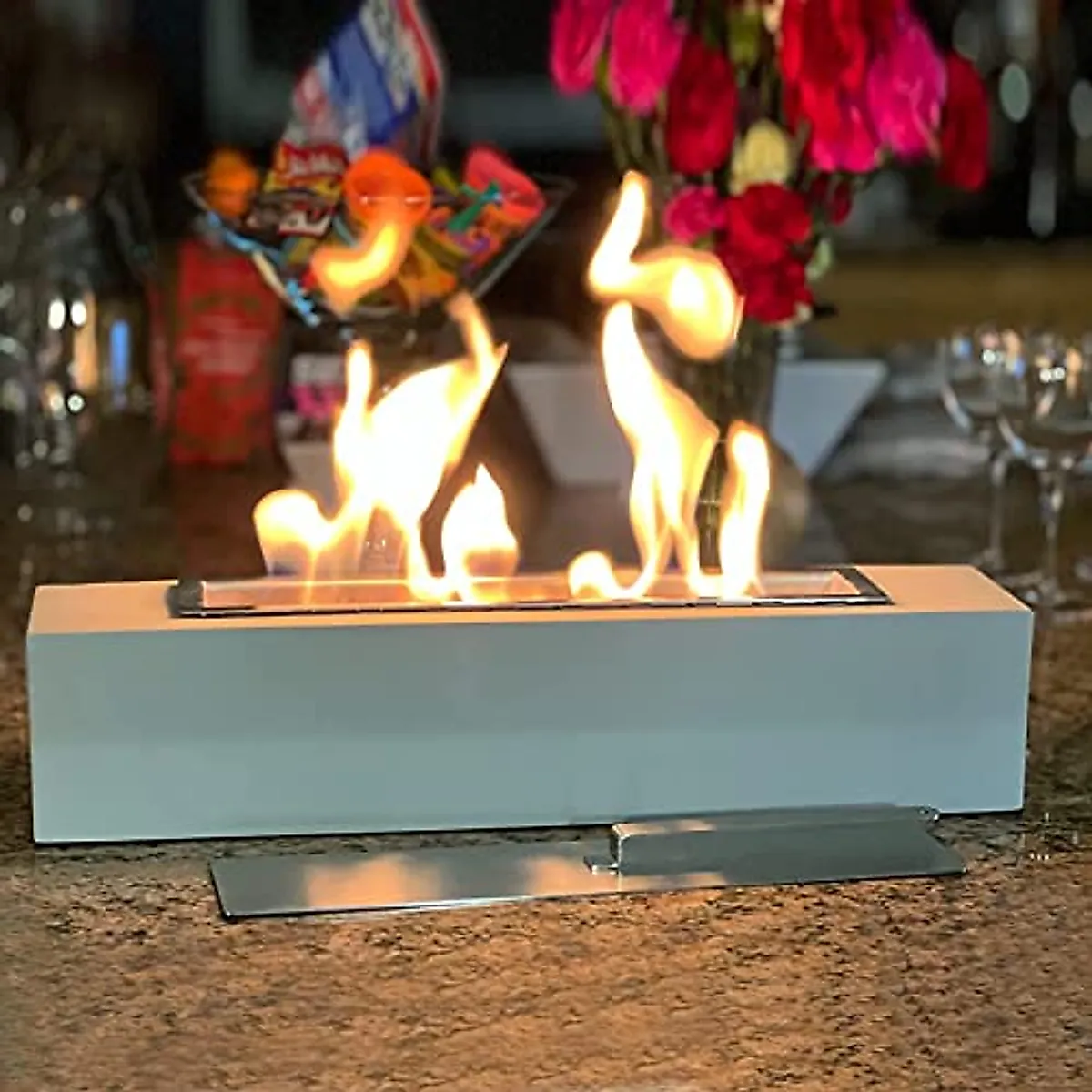 Table Top Firepit, Mavalzy Rectangle Indoor Tabletop Rubbing Alcohol Frie Pits for Outdoor Fireplace Concrete Bowl Pot Portable Fire with Extinguisher