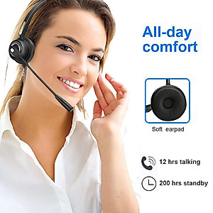 TelPal Wireless Noise Cancelling Headphones, Bluetooth, Over Ear, Black, PC/Mobile Compatible, Best for Call Center, Gaming, Noise Reduction, 12 Hours Battery Life