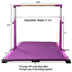 GBVUGY Gymnastics Kip Bar with Mat for Home Indoor Training,Horizontal Bar for Kids Girls Junior,Adjustable Arms from 3' - 5' Gym Equipment,1-4 Levels,300lbs Weight Capacity