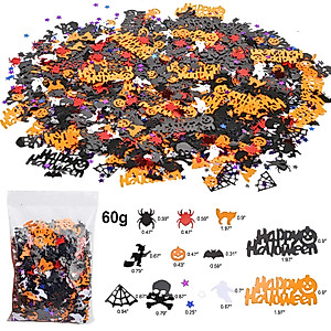 Konsait 2000+pcs Halloween Confetti Table Confetti Table Scatter Pumpkins Spiders Bats Witches Spider Webs Star Cat Ghost Halloween Skull Confetti for Halloween Party Favor Decorations Supplies