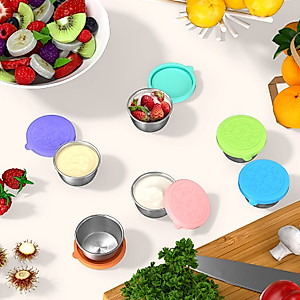 1.7 Oz/50ml Salad Dressing Container To Go, 6 Pack Small Containers with Lids, Reusable Sauce Containers for Lunch Box with Silicone Lids, Stainless Steel Small Food Containers, Leakproof, Sauce Cups