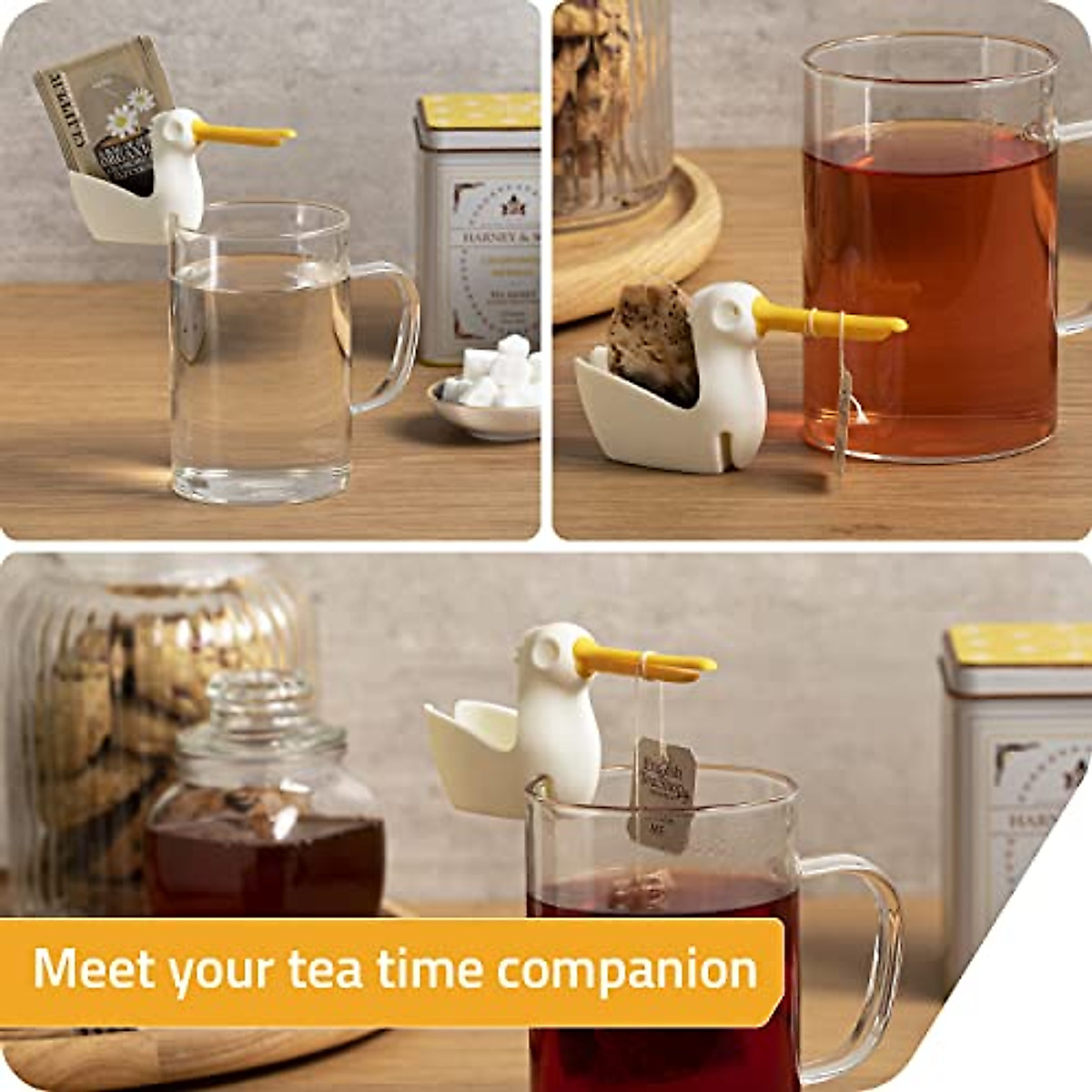 Peleg Design Pelicup: Tea Bag Holder - Fun Pelican-Shaped Tea Bag Holder for Cup w/Tea Bag Rest, Silicone Holder for Tea Bags, Mug Tea Bag Holder, 2.3x4.3x1.2 in, Cute Tea Accessories for Tea Lovers