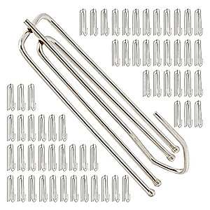 60 Pack Pinch Pleat Curtain Hooks for Drapes, 4-Prong Stainless Steel Drapery Pins (2.7 x 1 x 0.6 in)