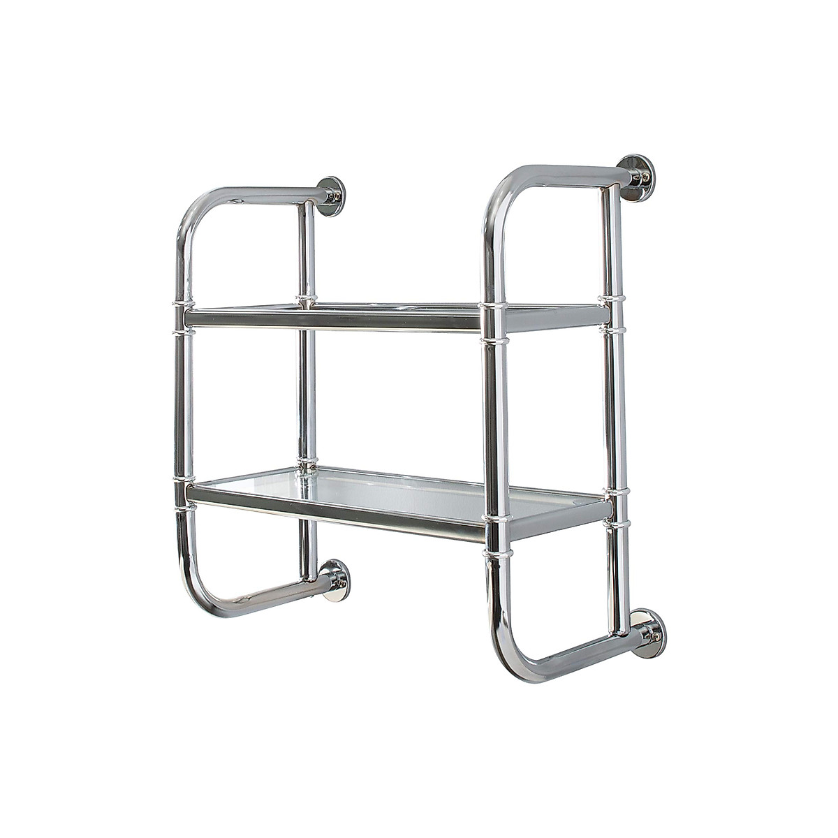 Organize It All 2 Tier Chrome Pipe Mounted Tempered Glass Bathroom Storage Shelf