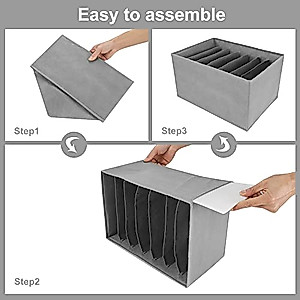 Qozary 3 Pack 7 Grids Jeans Wardrobe Clothes Organizer, Washable Foldable Closet Organizers and Storage Boxes, Cabinet Separation Box for Jean, Pants, T-Shirt, Bedroom, Drawer Organizer Dividers