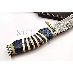 Skokie Knives Custom Hand Made Damascus Steel Hunting Knife Handle Original Camel Bone with Brass Spacer and Pakka Wood A Perfect Grip for Hunters