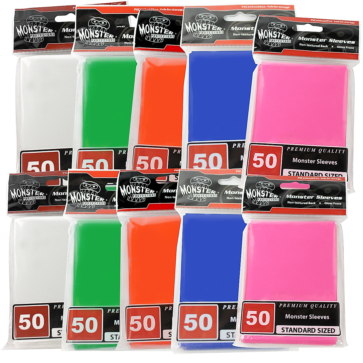 10 Pack Monster Gaming Sleeves (50ct per Pack- Value 500 Sleeve Set) - Standard Sized, Glossy - Fits Standard Sized Gaming Cards