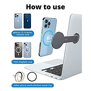 MiLi Magnetic Laptop Phone Holder, Adjustable Monitor Side Mount Phone Holder, Screen Extension Bracket for iMac/MacBook, Compatible with MagSafe for iPhone 12/13/14 Max/Pro/Mini (Dark Gray)