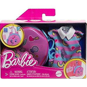Barbie Clothes Set, School-Themed with Dress, 5 Acessories & Zippered Doll-Sized Backpack with Clip-On Ring