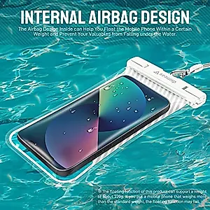 Seawisp Waterproof Phone Pouch [Floating Airbag Design] Universal IPX8 Cellphone Case Dry Bag with Lanyard for iPhone 14 13 12 11 Pro Mini Xs XR X 8 7 Plus Phones Up to 6.9'' for Beach Vacation, White