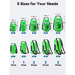 HEETA Waterproof Dry Bag for Women Men, Roll Top Lightweight Dry Storage Bag Backpack with Phone Case for Travel, Swimming, Boating, Kayaking, Camping and Beach, Transparent Green 20L