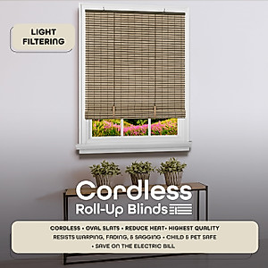 Cordless Veranda Vinyl Roll-Up Blind - 72 Inch Length, 48 Inch Width, Quarter Inch Vinyl Slats - Cocoa/Almond - Soft Light Filtering Horizontal Windows Blinds for Indoors by Achim Home Decor