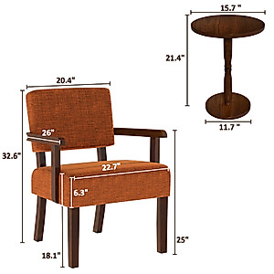 FAGAGA Accent Chair Set of 2 with Table, Living Room Chairs with Soft Seat and Armrests for Living Room Bedroom Reading Room Waiting Room (Orange), Linen, AC01