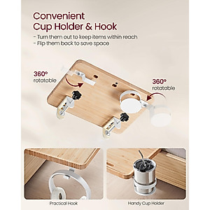 VASAGLE Bedside Shelf for Top Bunk, College Dorm Room Essentials Clip On Nightstand Bedside Storage with Phone Slot, Cup Holder, Hook, Clamps, Dormitory, Loft Accessories, Natural Beige ULET301N03