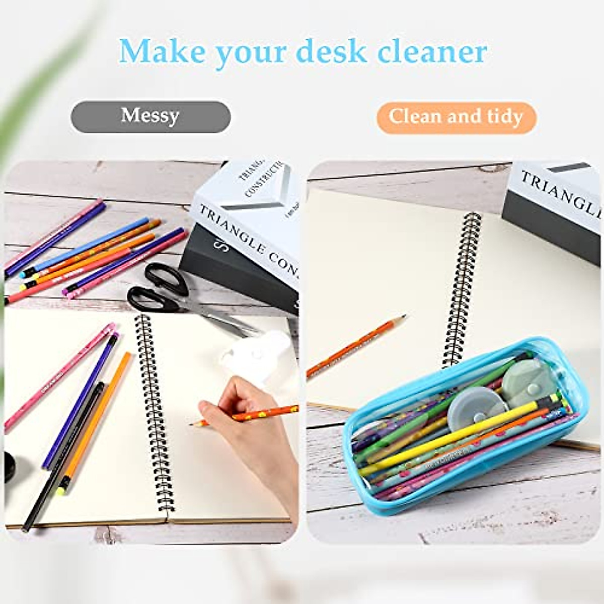 12 Pcs Clear PVC Pencil Case with Zipper Transparent Makeup Pouch Cosmetic Make up Bag Organizer Big Capacity Waterproof Pencil Bag for School Office Travel Women Student Kid(Multicolor)