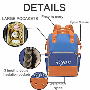 Custom Colourful Diaper Bag Backpack for Baby Girl Boy, Personalized Name Mommy Bags Baby Monogrammed Diaper Bags, Waterproof Nappy Travel Daypack for Dad Mom Gifts