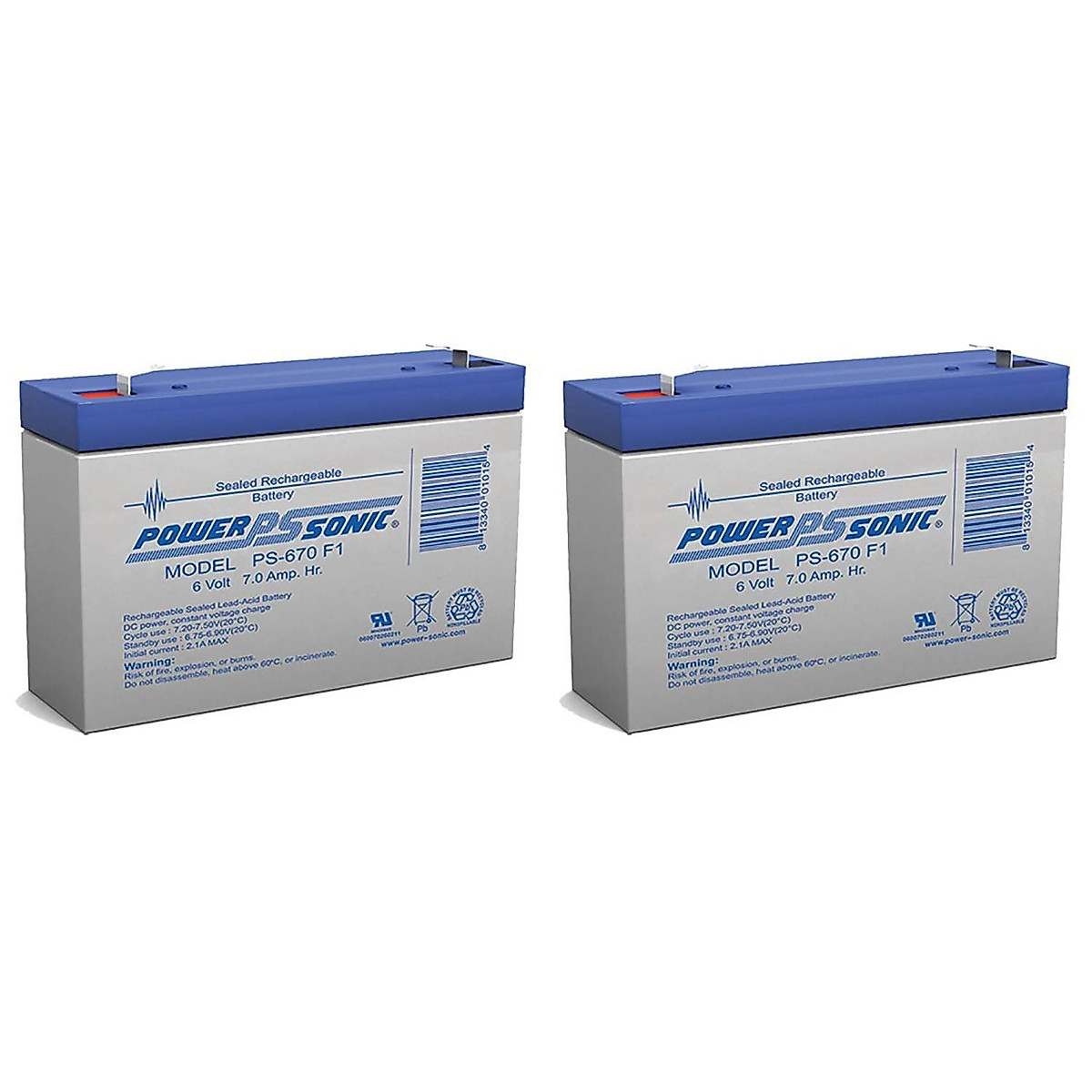 Power Sonic 6V 7Ah SLA Replacement Battery for BB HR9-6, HR96 UPS - 2 Pack