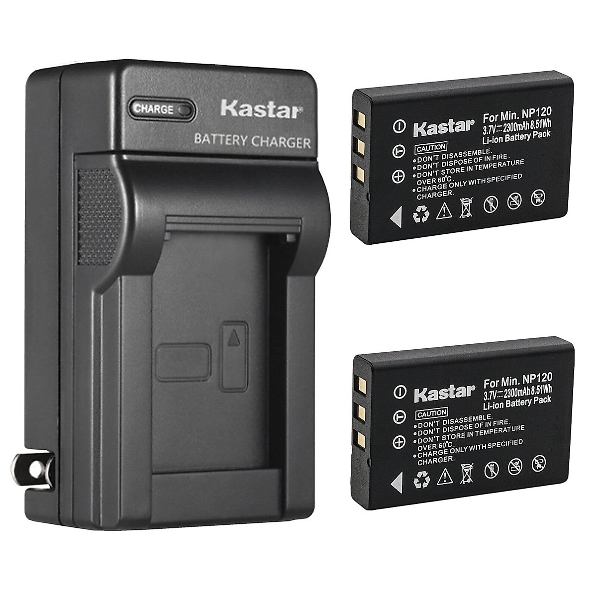 Kastar 2-Pack Battery and AC Wall Charger Replacement for Fujifilm NP-120, NP-120B, FNP120, TOSHIBA NP-120, PX1657, PENTAX D-LI7, RICOH DB-43, CONTAX BP-1500S, KYOCER BP-1500S